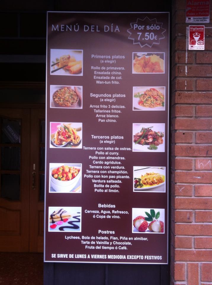 Menu at Palacio Dorado restaurant, Valencia