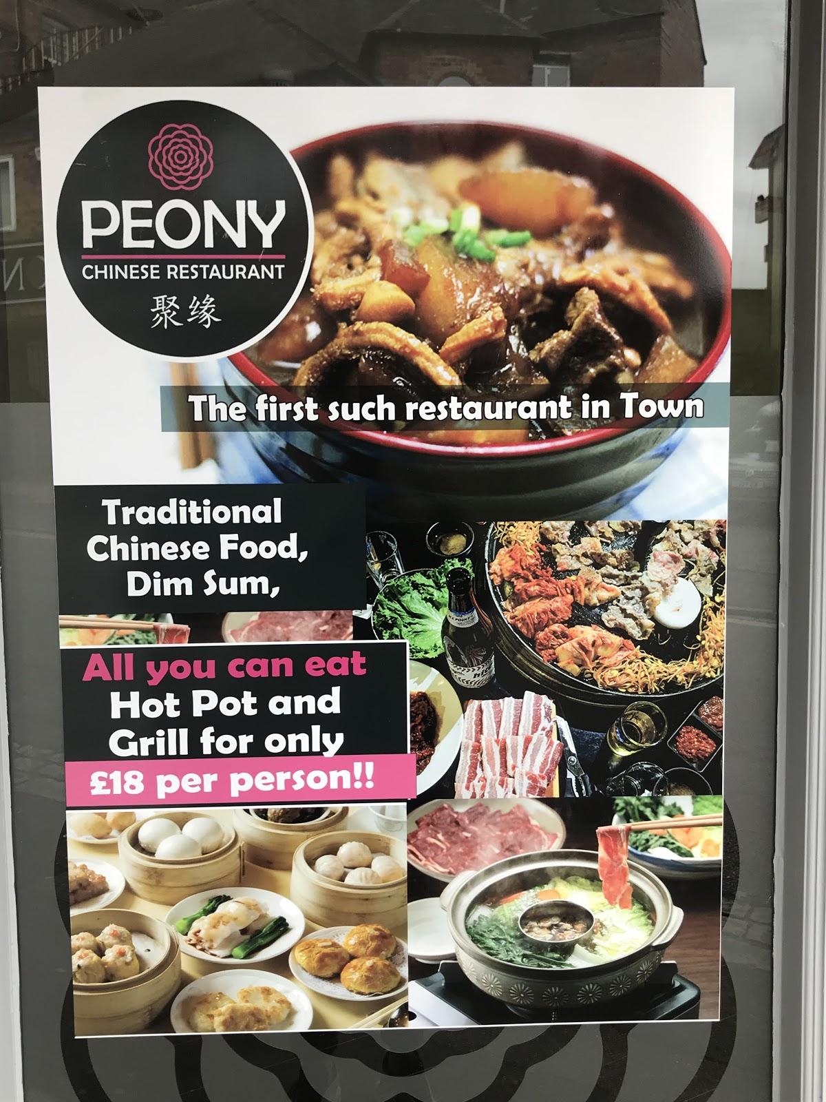 Menu at Peony restaurant, Newcastle-under-Lyme