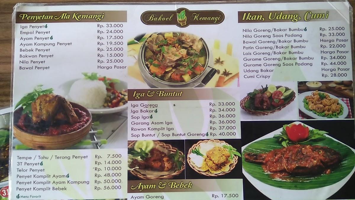 Menu at RM Bakoel Kemangi, Banjarmasin