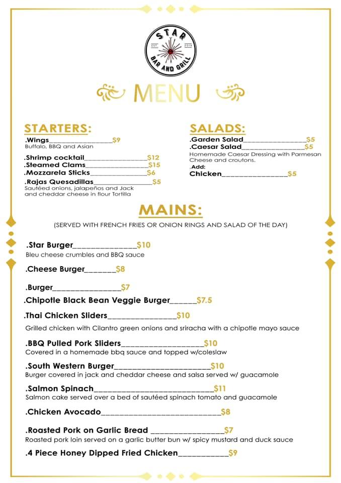 Menu at Star Bar and Grill, Liberty