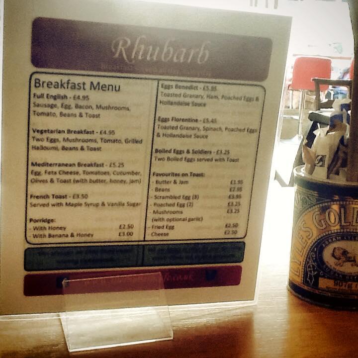 Menu at The Rhubarb Cafe, Watford