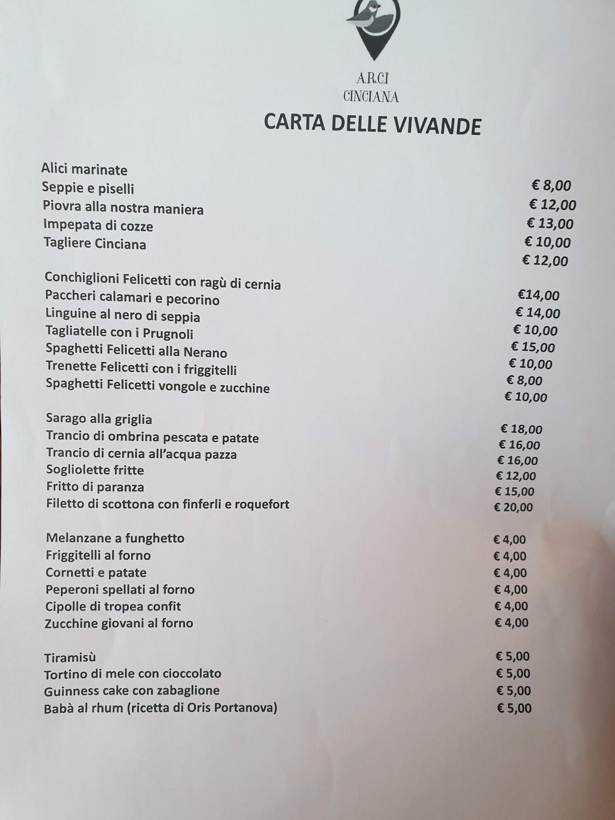 Menu da Circolo ARCI Cinciana ristorante, Mantova