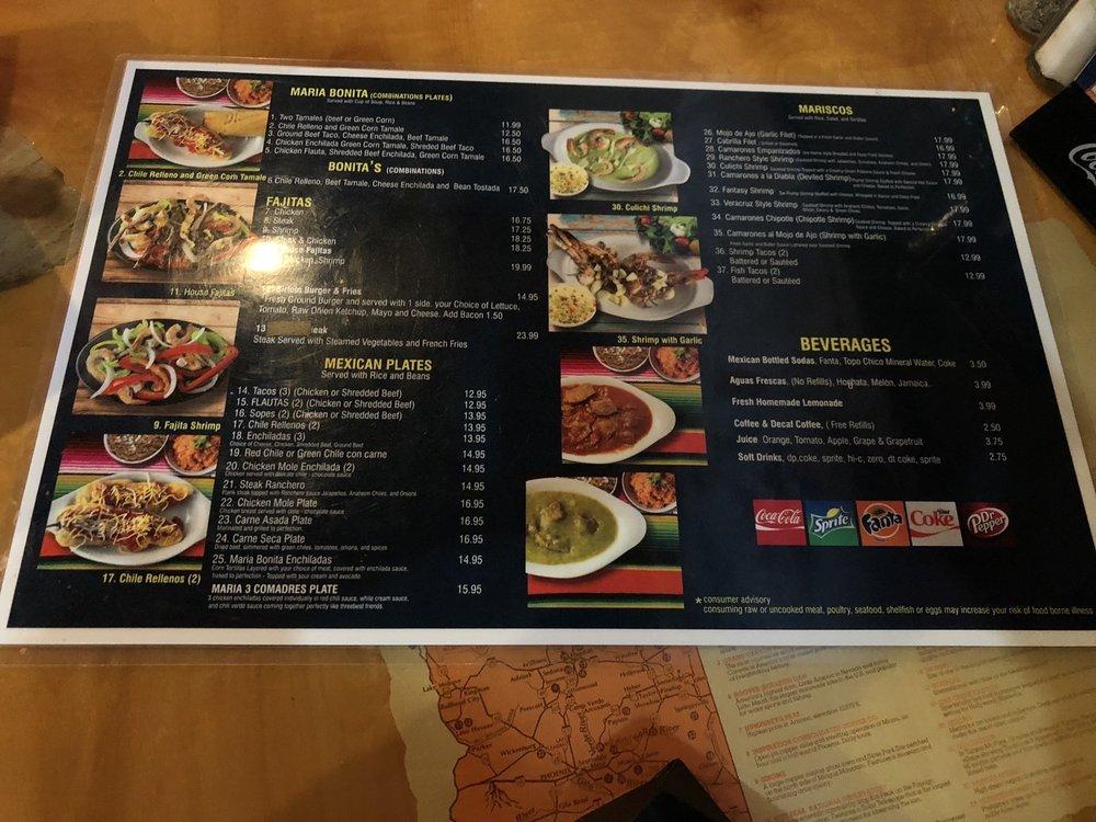Menu at Maria Bonita Mexican Kitchen restaurant, Tucson