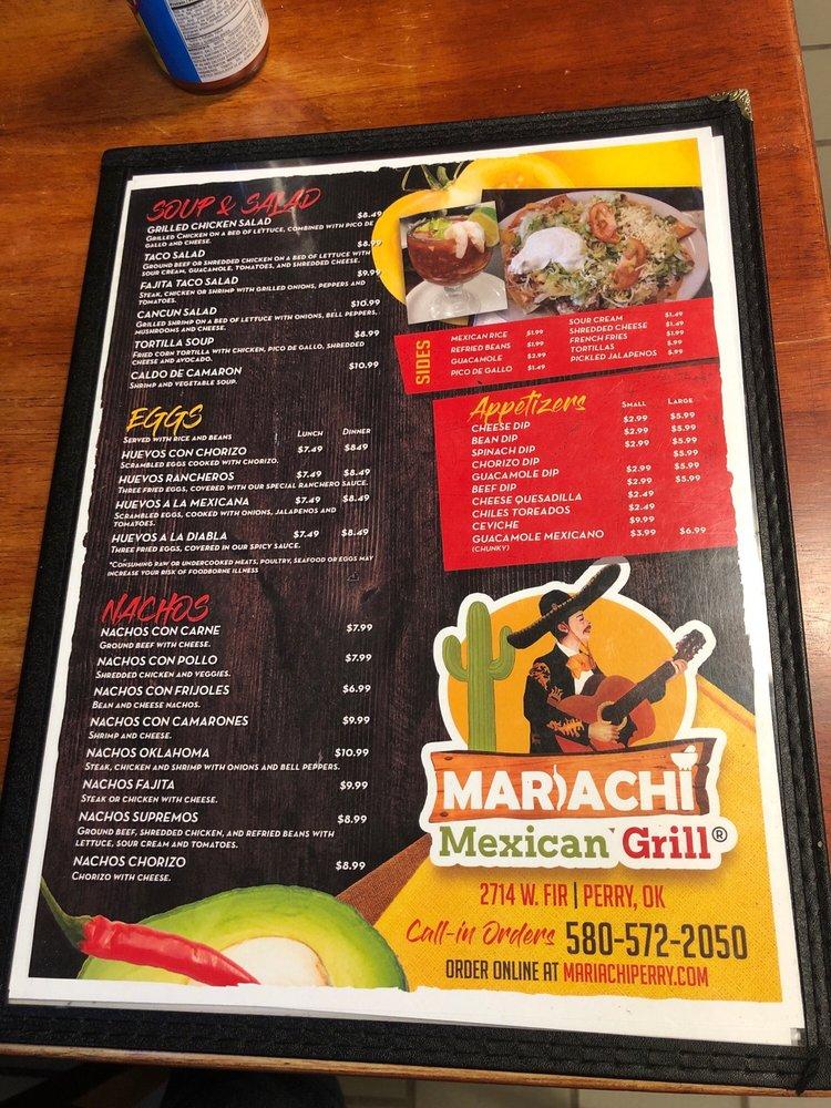 Menu at Mariachi Mexican Grill restaurant, Perry