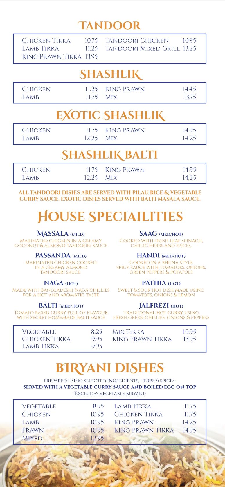 Menu at Pritiraj Bar & Indian Dining, Blackburn