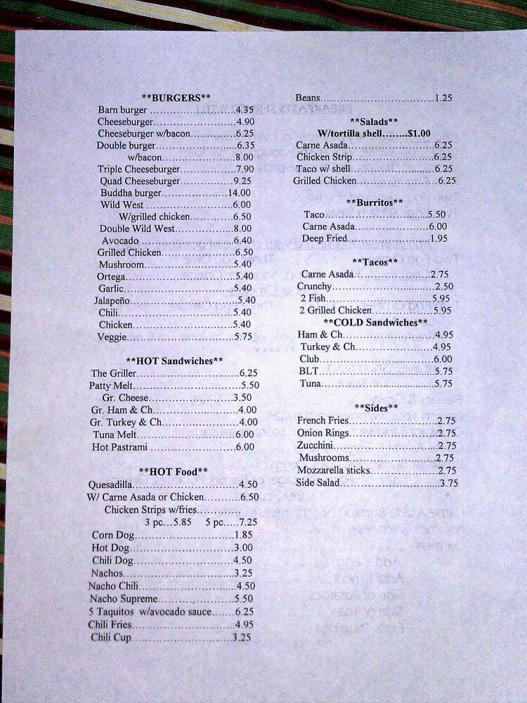 Menu at Burger Barn, New Cuyama, Perkins Rd