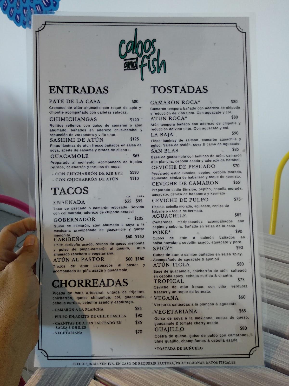 Menu at Cabos And Fish restaurant, Veracruz