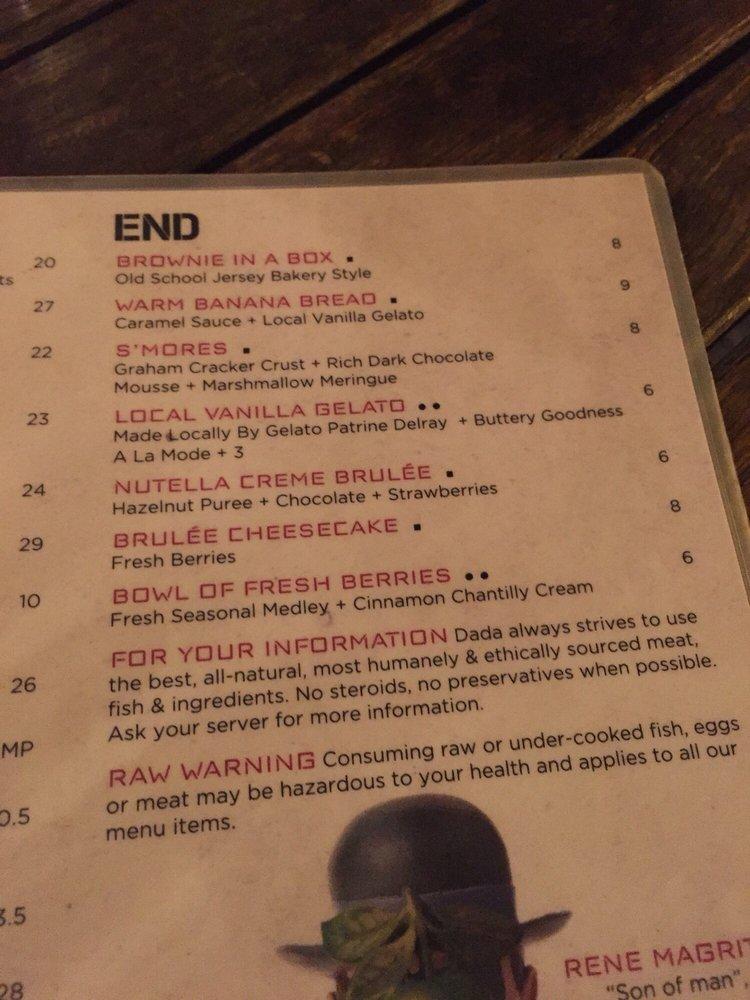 Menu at Dada pub & bar, Delray Beach