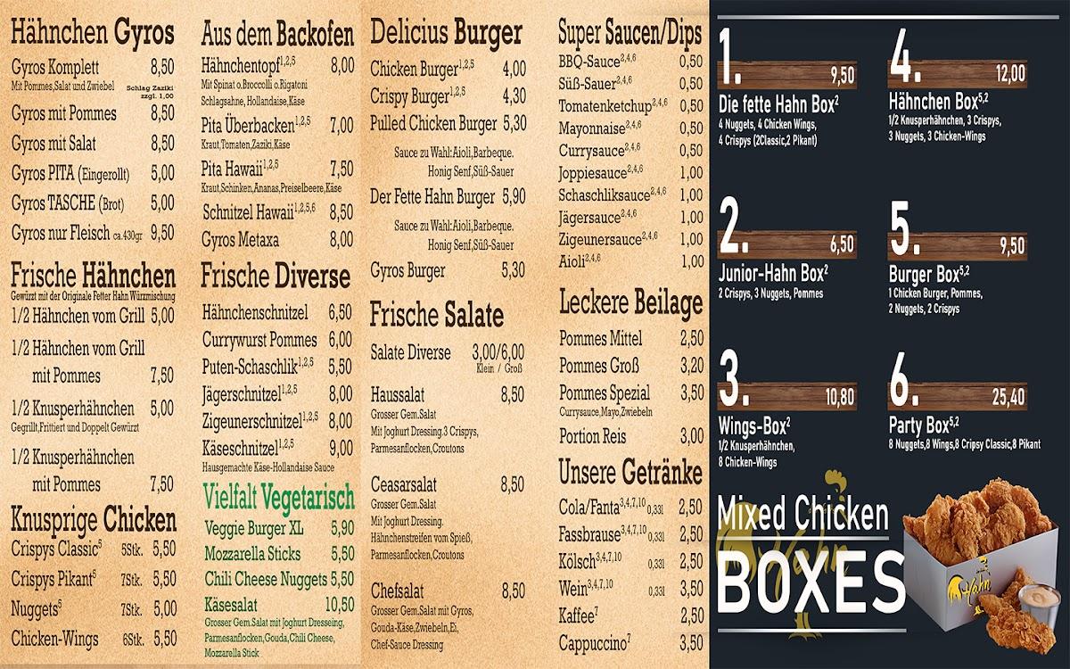 Speisekarte von Der Fette Hahn restaurant, Dormagen
