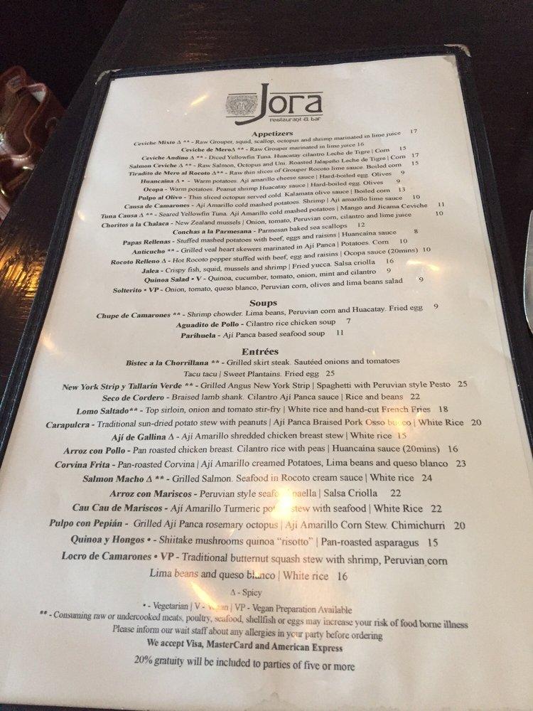 Menu at Jora pub & bar, New York City