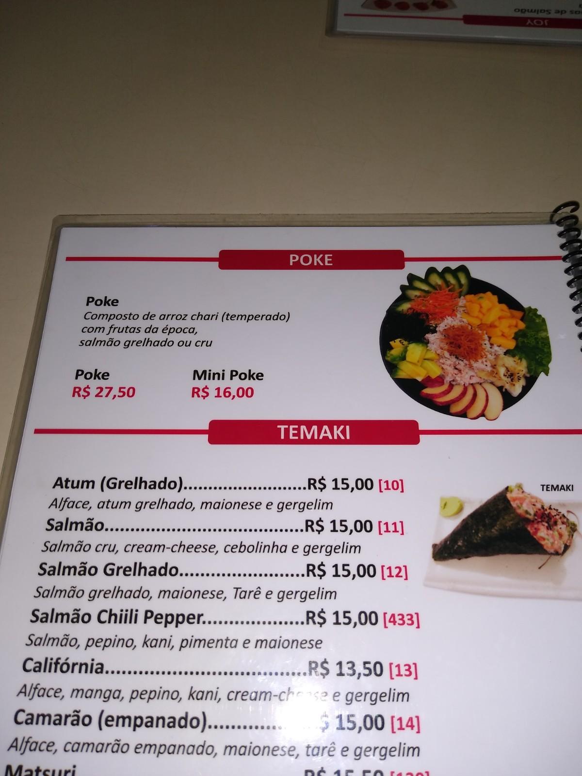 Menu at Matsuri Delivery restaurant, Peruíbe