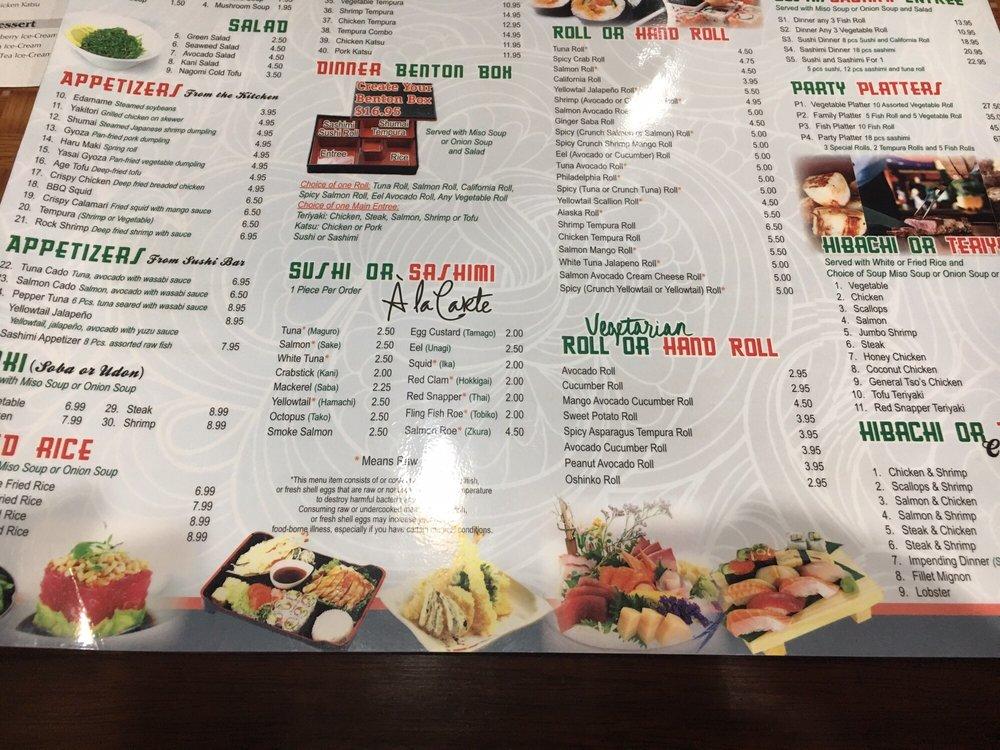 Menu at Nagomi restaurant, Glenside
