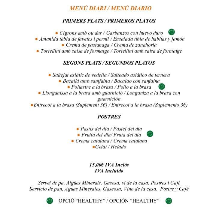 Carta de Restaurant El Petit Cup, Alió