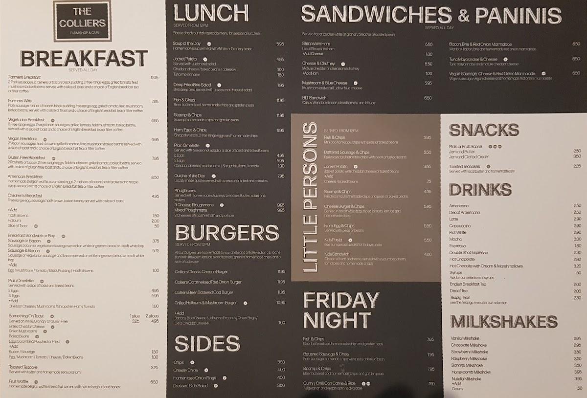 Menu at The Colliers Farm Shop and Cafe, Bewdley