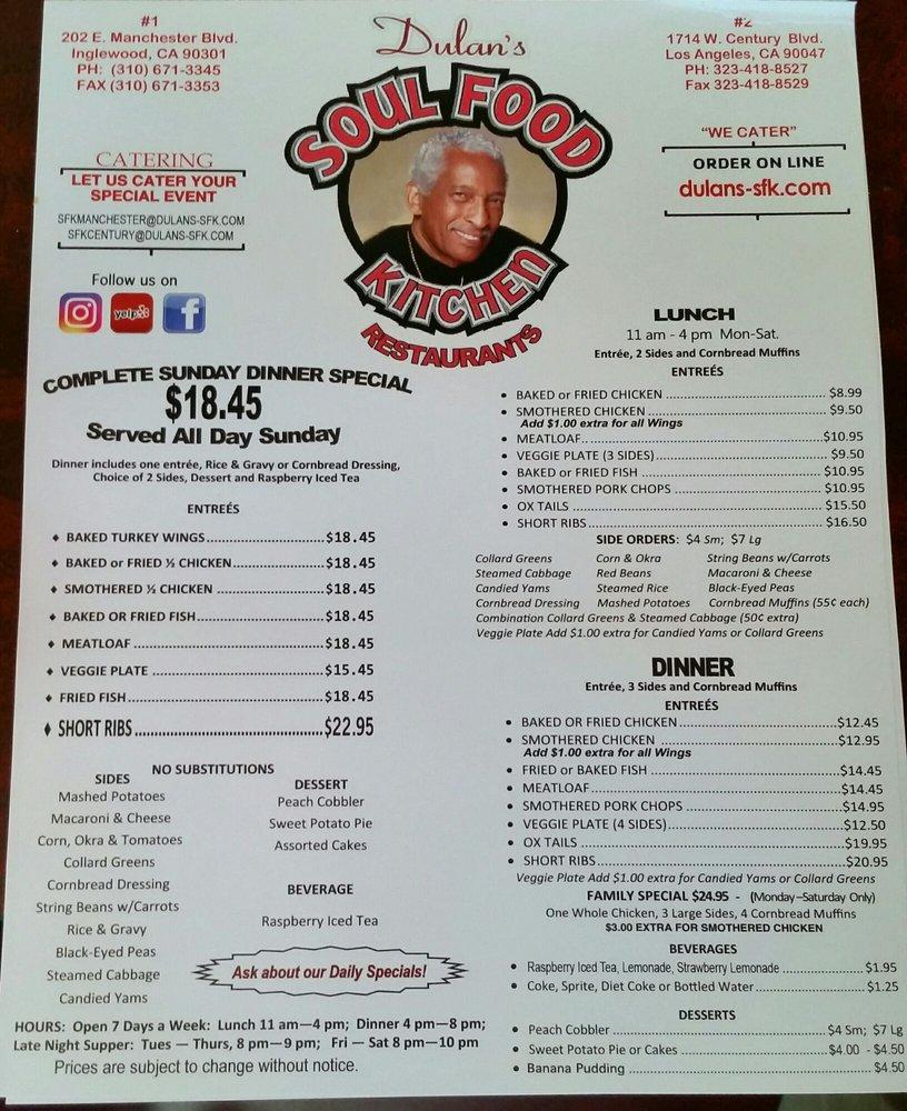 Menu at Dulan's restaurant, Los Angeles
