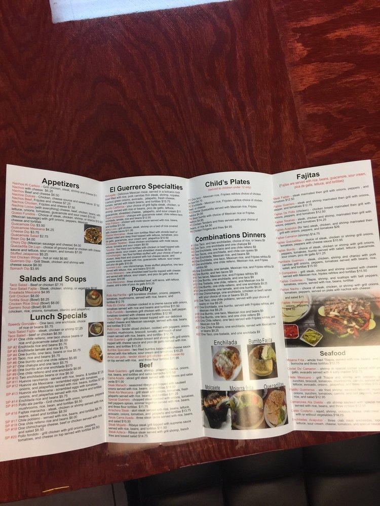 Menu at El Guerrero Mexican Grill restaurant, Pinellas Park