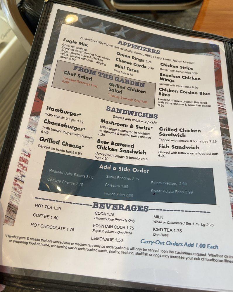 Menu at Fraternal Order of Eagles pub & bar, Merrill