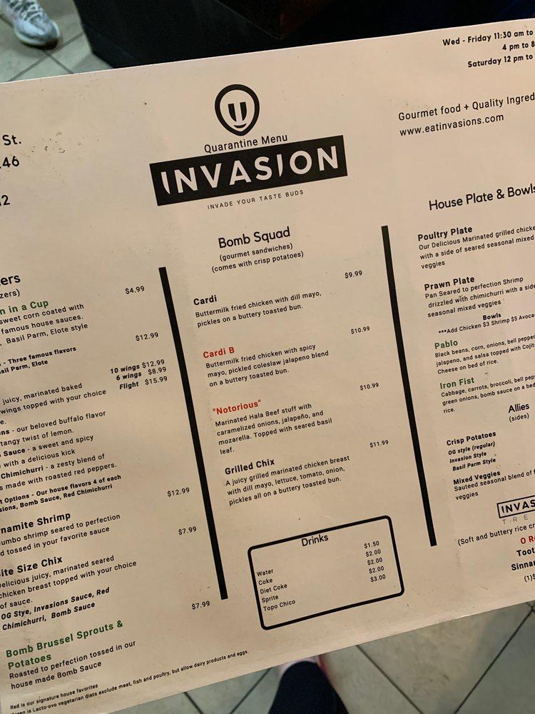 Menu at INVASION restaurant, Dallas
