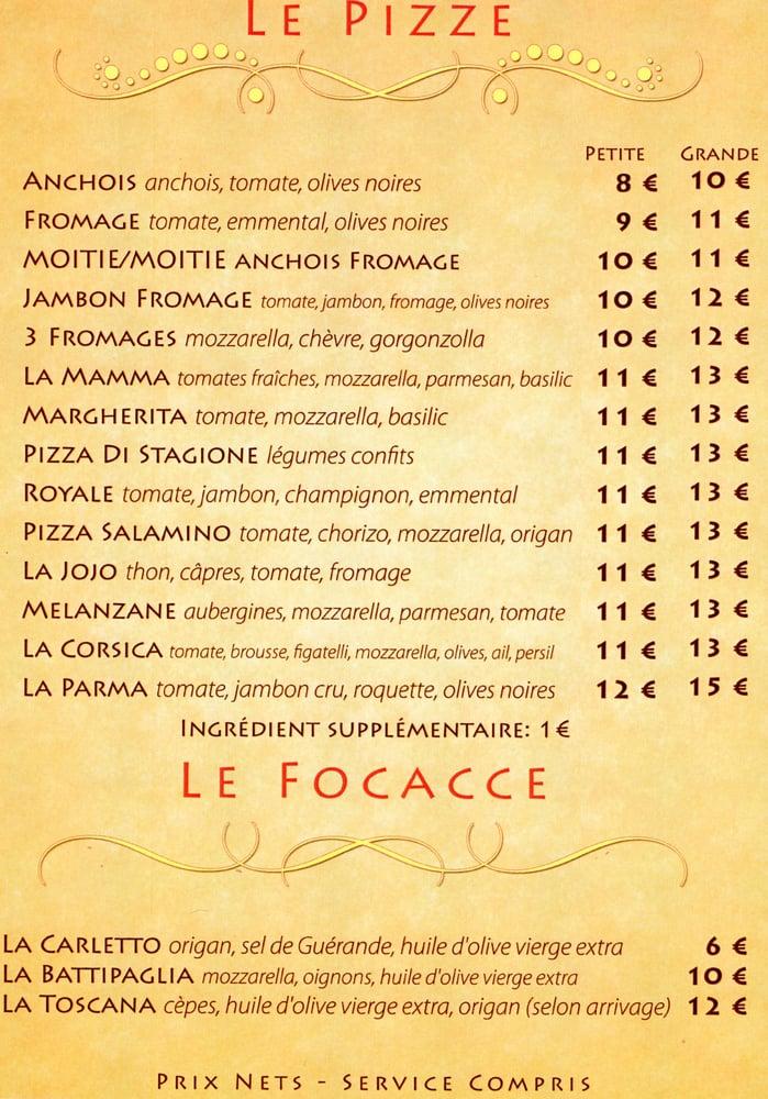 Menu au Restaurant-Pizzeria La Mamma, La Ciotat
