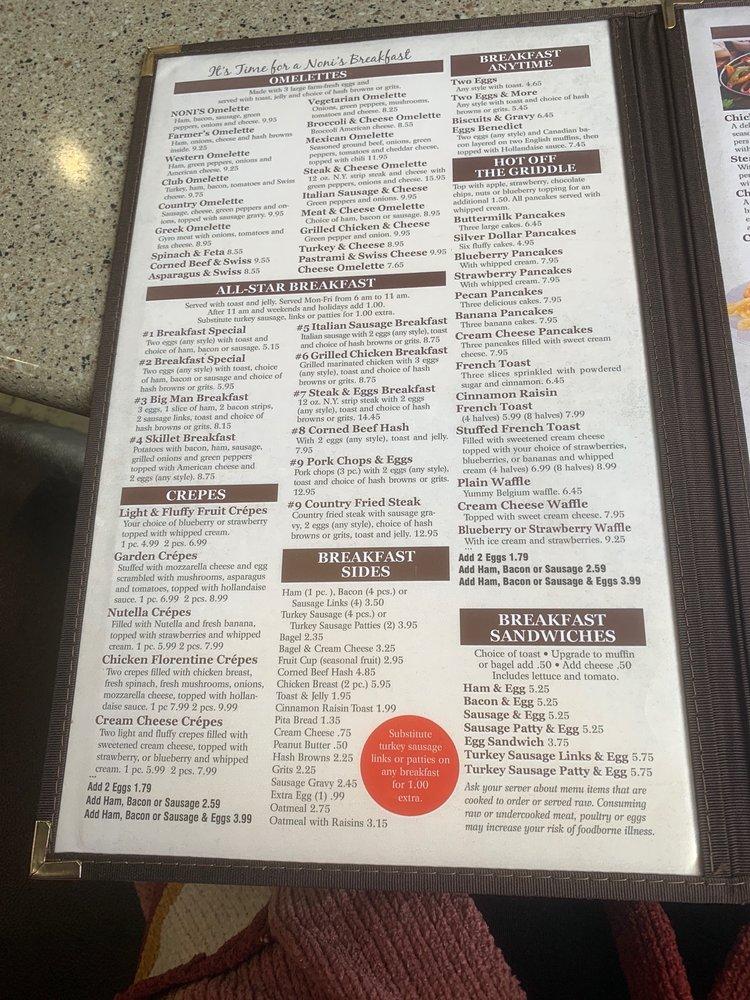 Menu at Noni's Grille of Troy restaurant, Troy