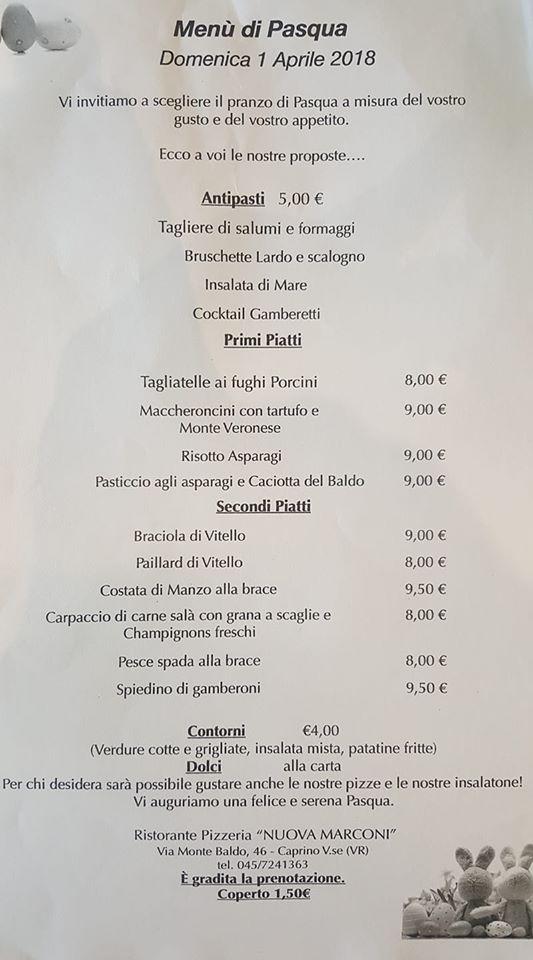 Menu au Nuova Marconi restaurant, Caprino Veronese