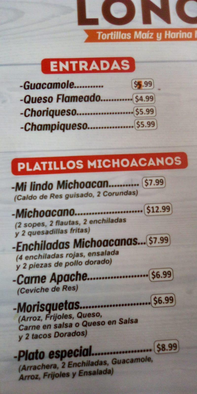 Menu at Restaurante Mi lindo Michoacan, McAllen