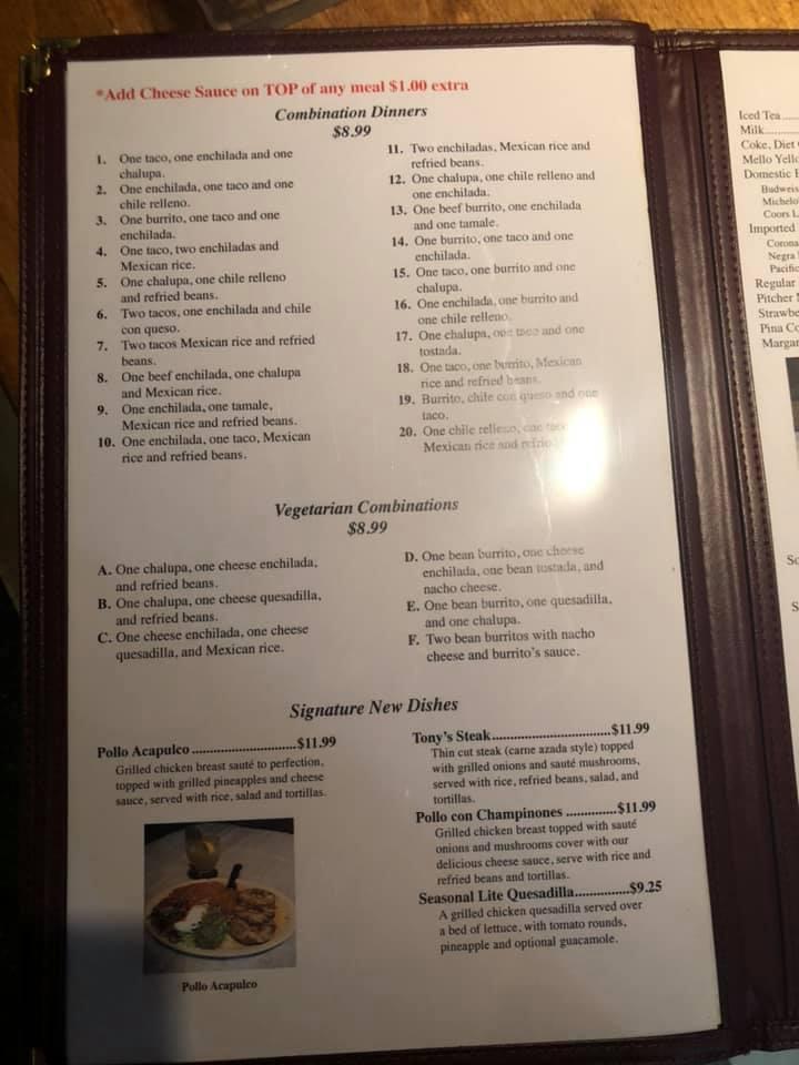 Menu at Rodeo Santa Fe Mexican Restaurant, Stevenson