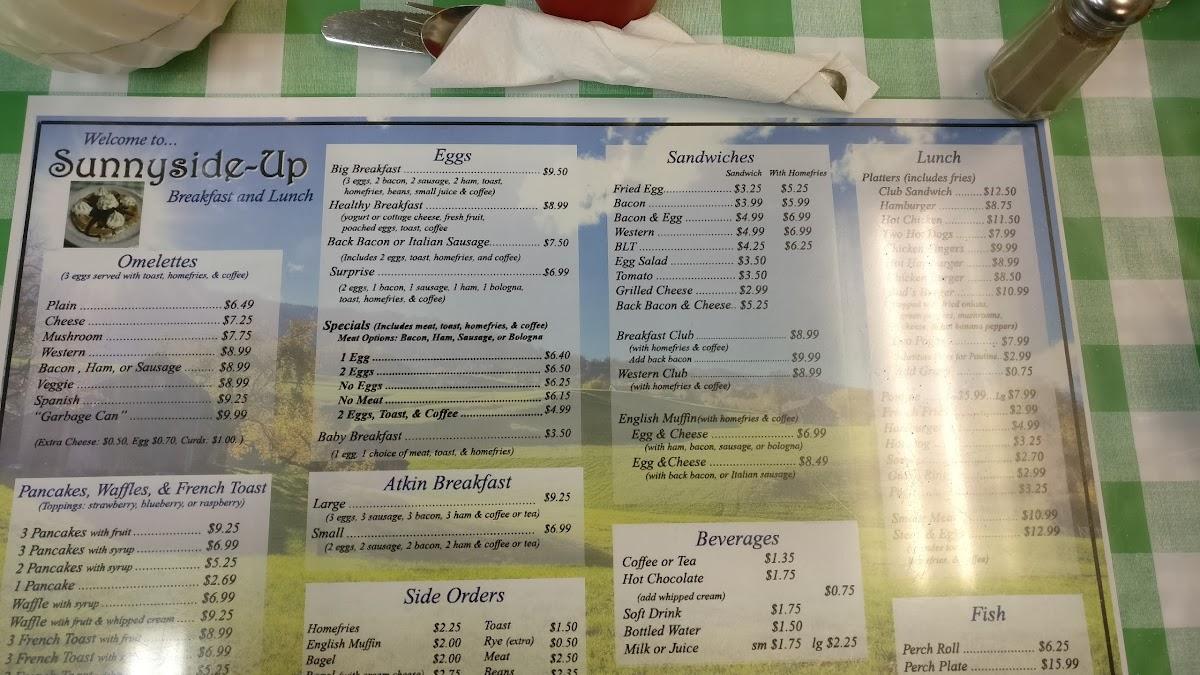 Menu at Sunnyside Up restaurant, Cornwall