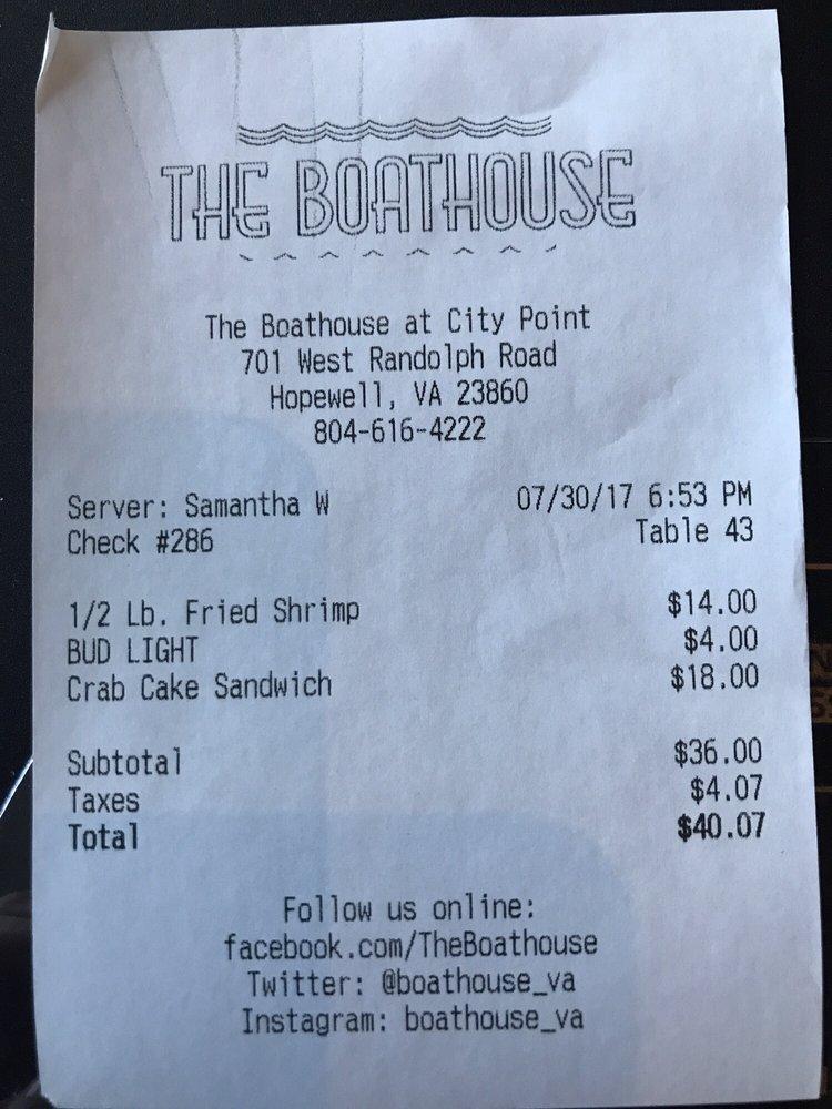 Menu at The Boathouse at City Point pub & bar, Hopewell