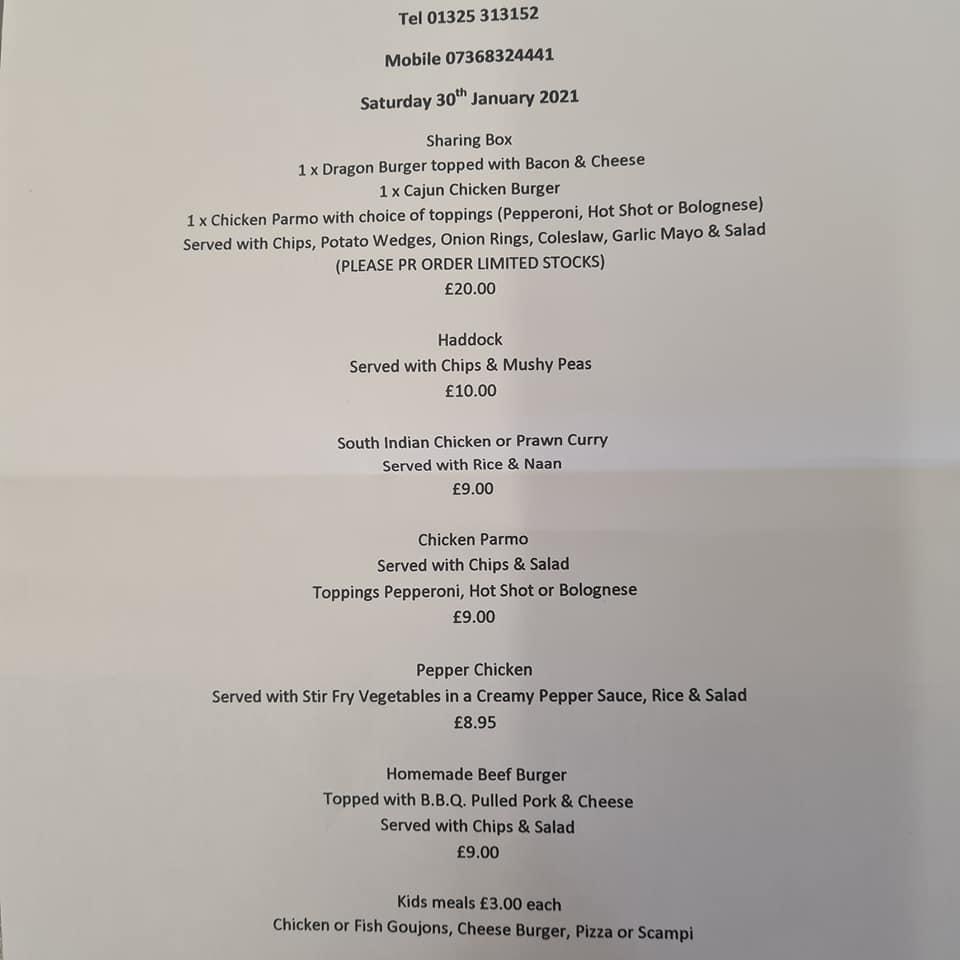 Menu at The George & Dragon pub & bar, Newton Aycliffe