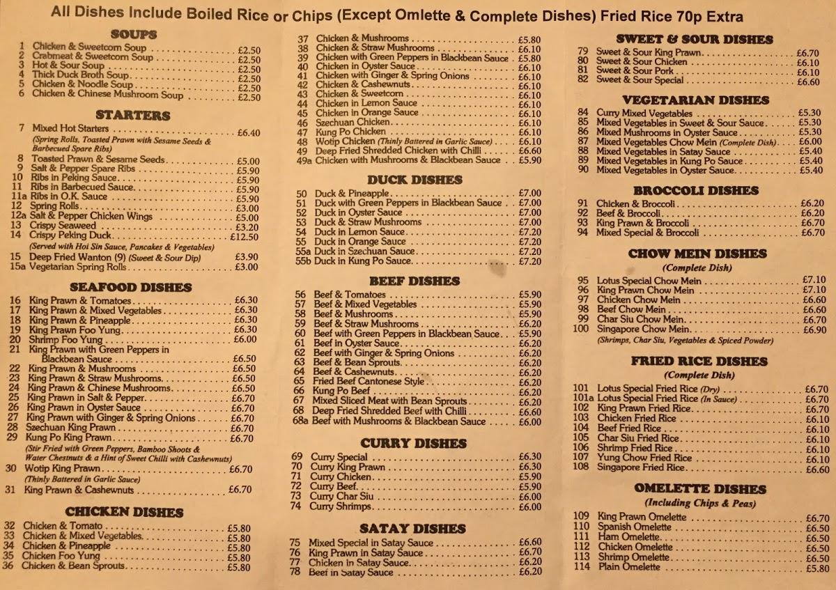 Menu at The Lotus fast food, Atherton