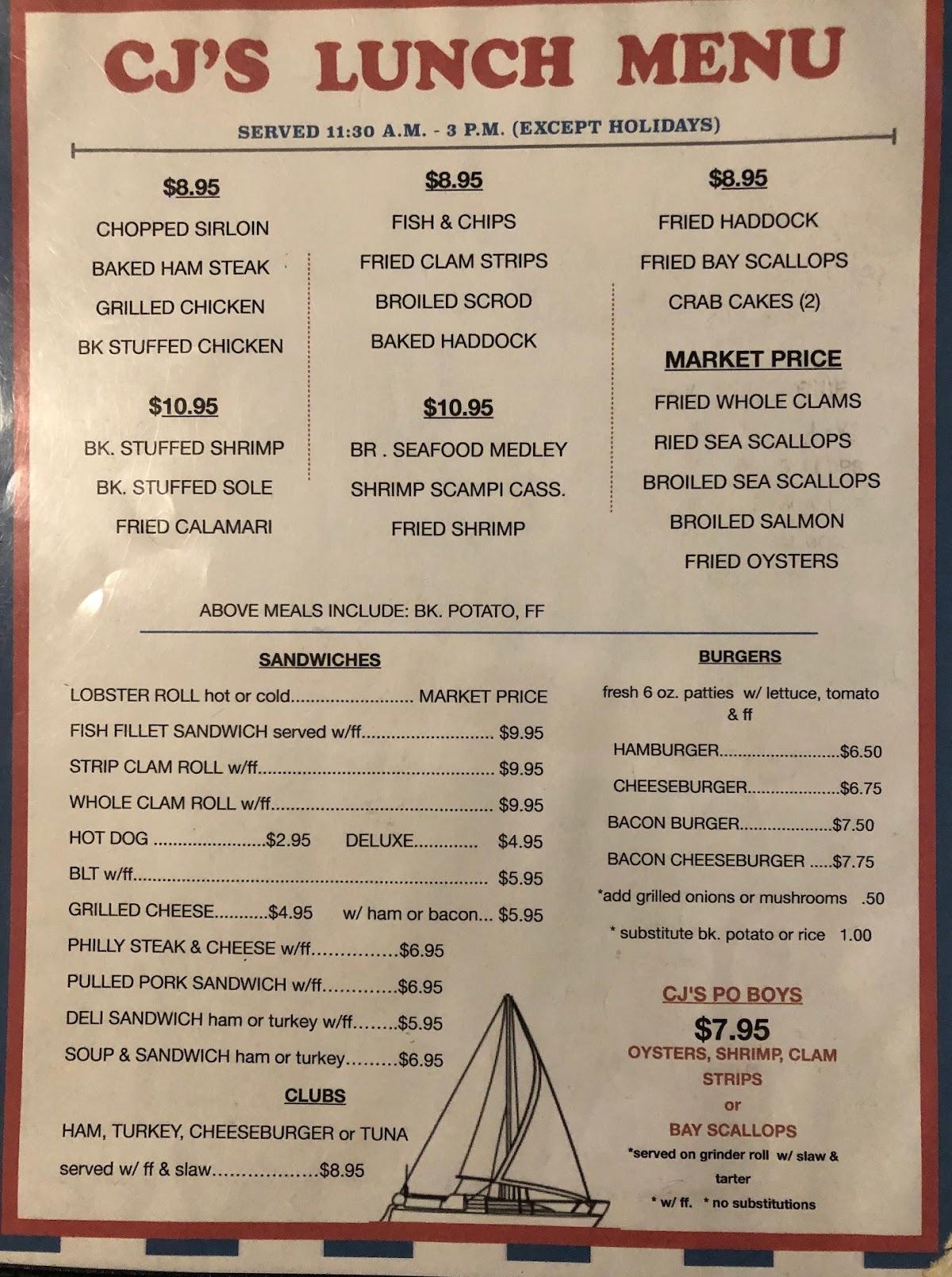 Menu at C J's Restaurant, Palmer, 371 Wilbraham St