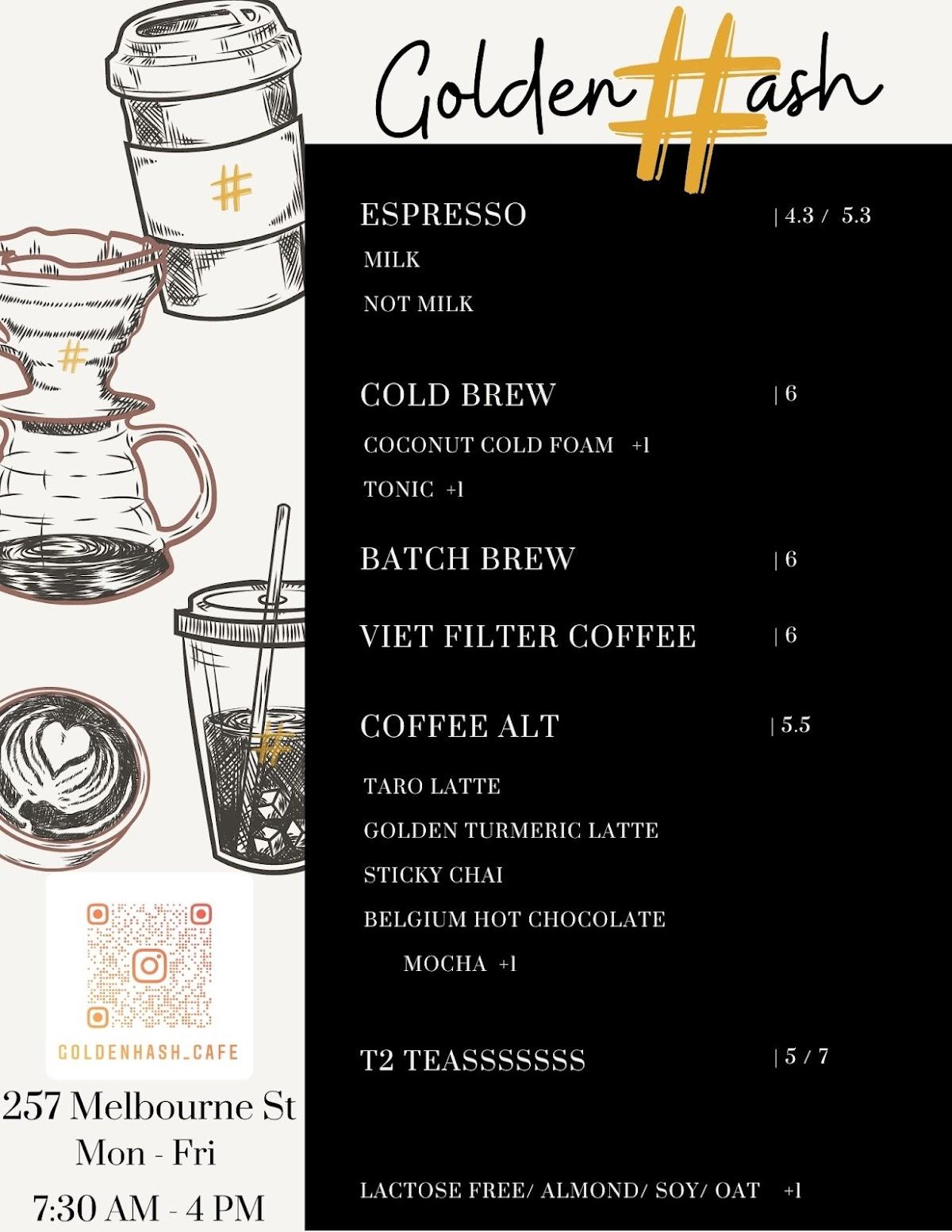 Menu at Golden Hash Cafe, North Adelaide