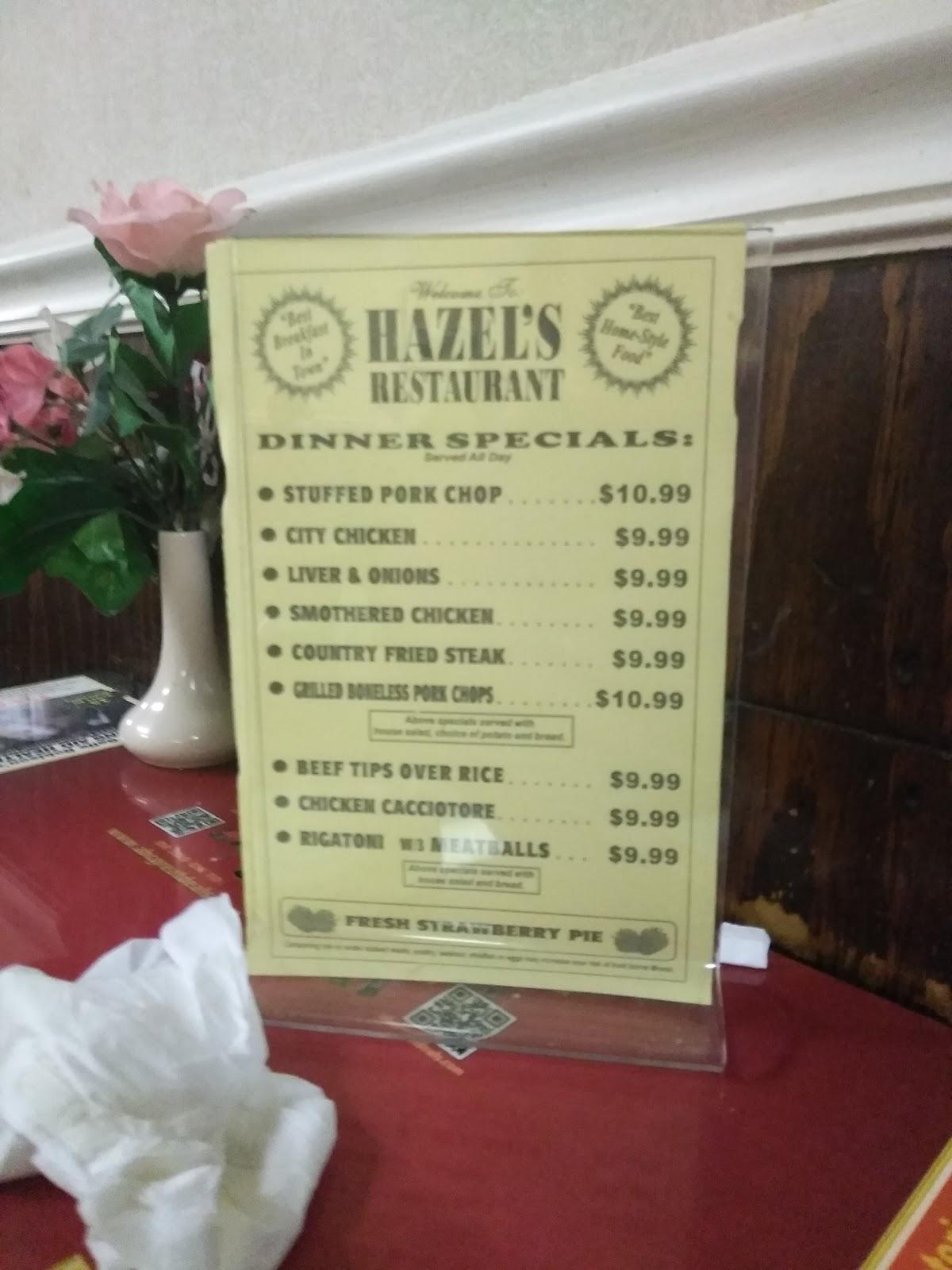 Menu at Hazel's Restaurant, New Castle