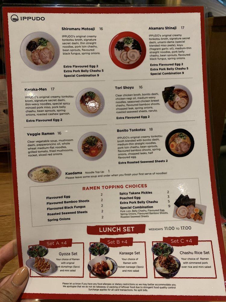 Carta del restaurante Ippudo Hordern Arcade in World Square, Sydney