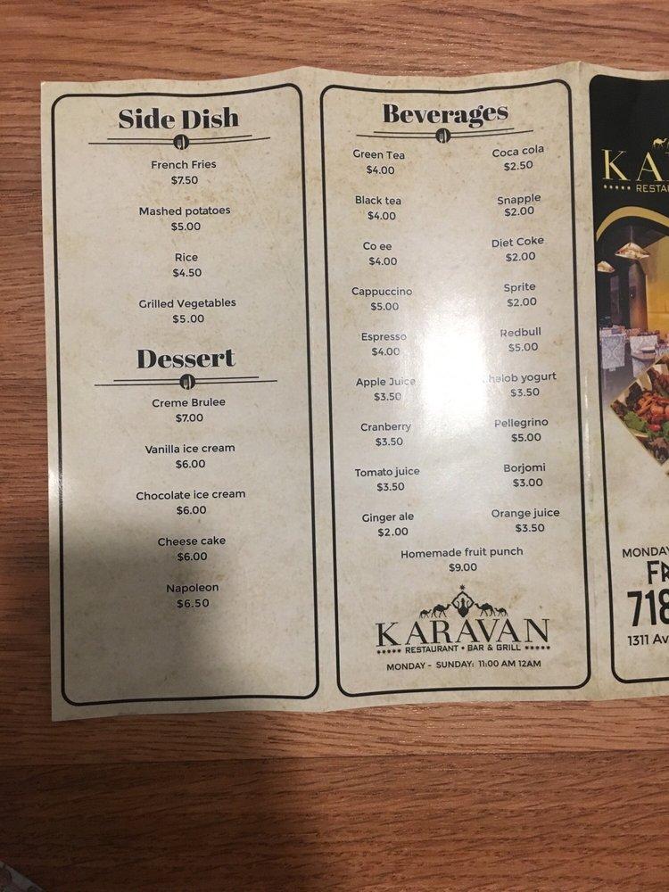 Carta del restaurante Karavan, Nueva York