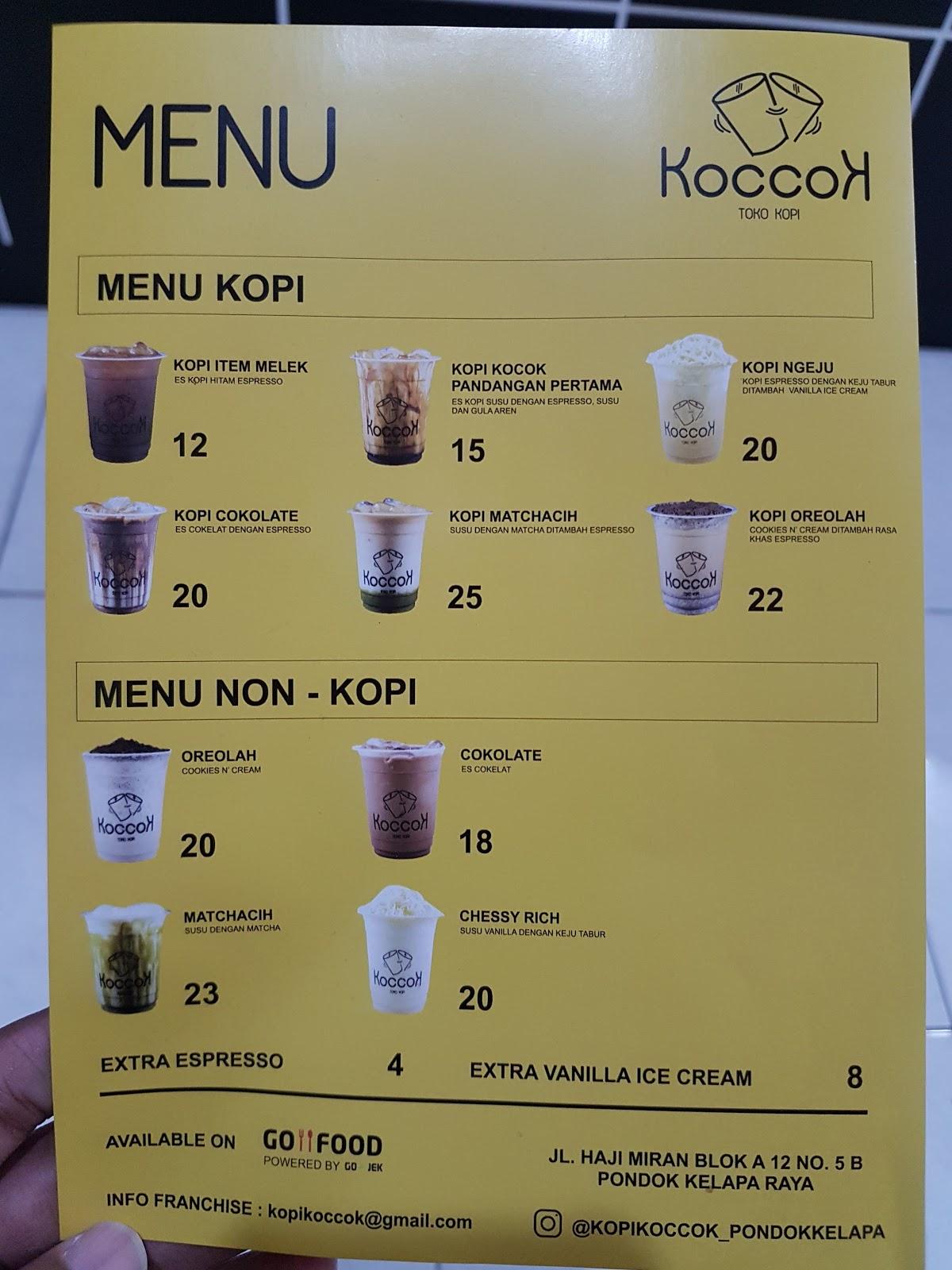 Menu at Kopi koccok pondok kelapa, East Jakarta