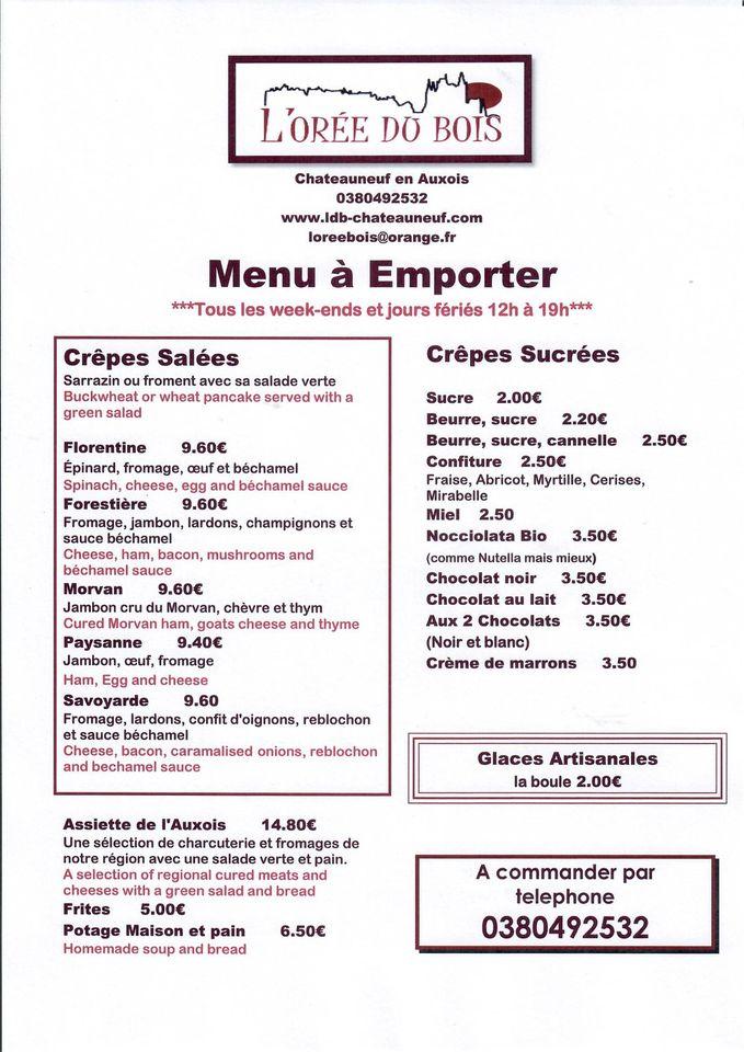 Menu au L’Orée du bois restaurant, Chateauneuf