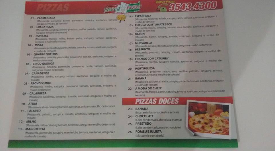 Menu em LUCCA Pizza- Pizzas Semi- Prontas. pizzaria, Novo Horizonte