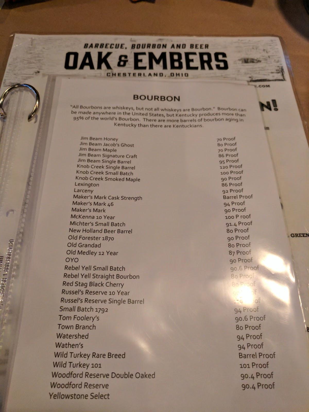 Menu at Oak & Embers Tavern restaurant, Chesterland