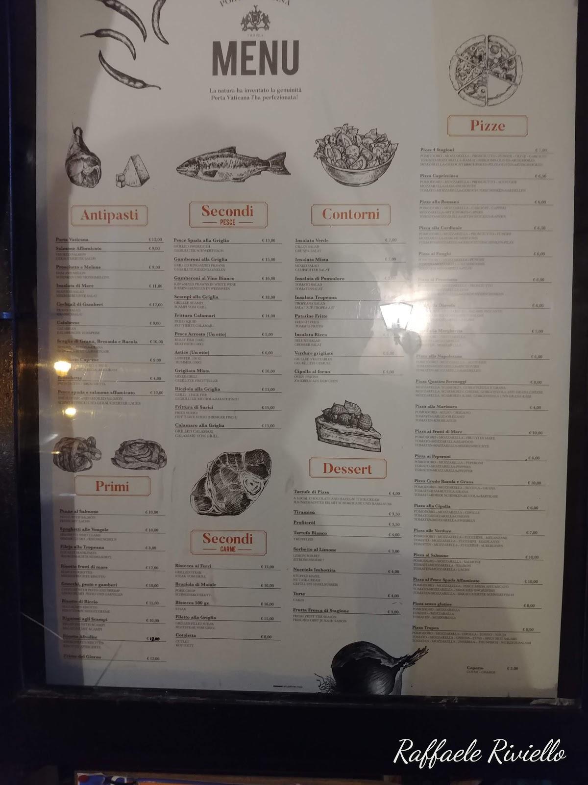 Menu da Porta Vaticana ristorante, Tropea