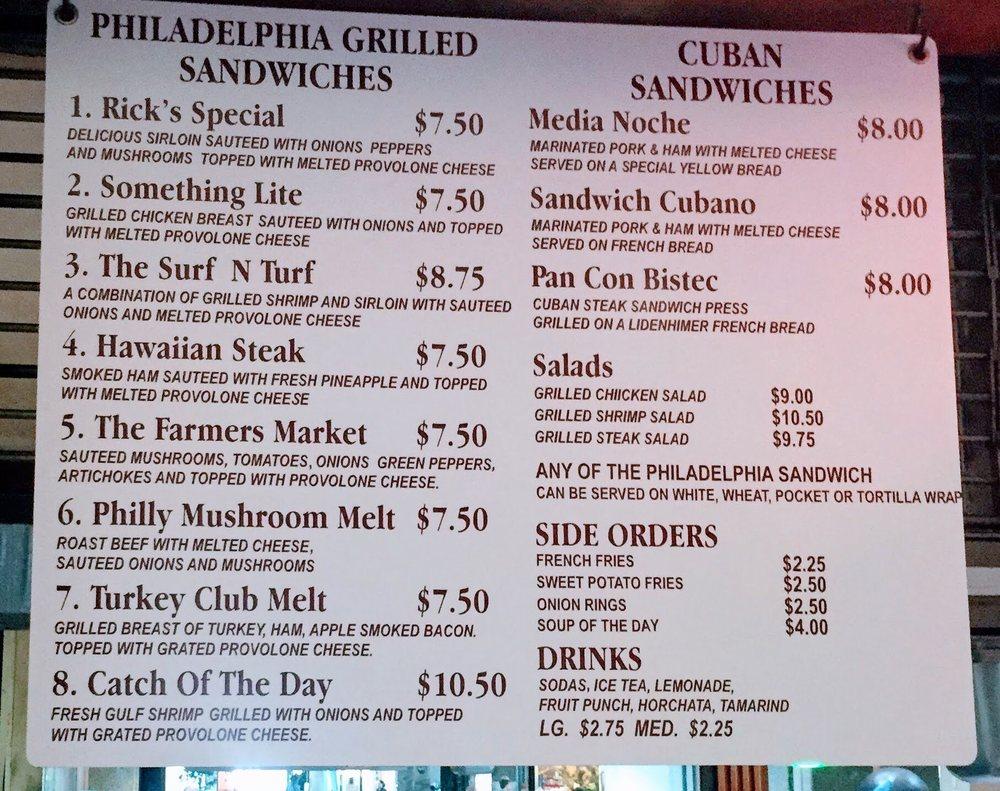 Menu at Rick's grill restaurant, New Orleans