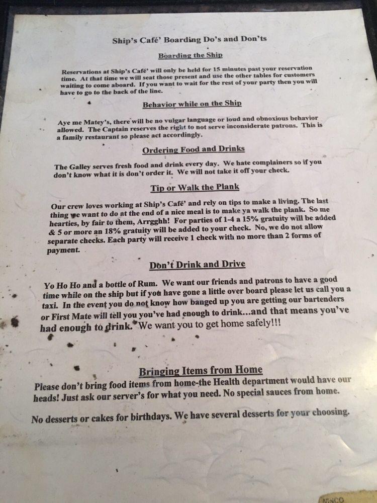 Menu at Ships Cafe Restaurant and Crab House, Catonsville