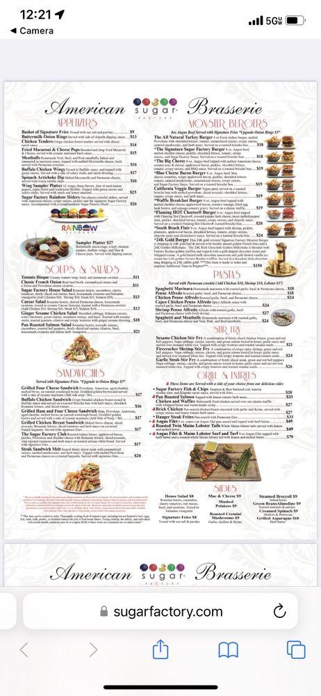 Menu at Sugar Factory desserts, Detroit