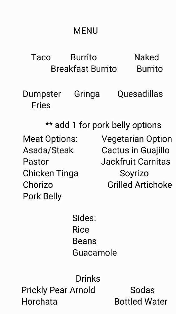 Menu at The Prickly Pear Trading Company, Las Vegas