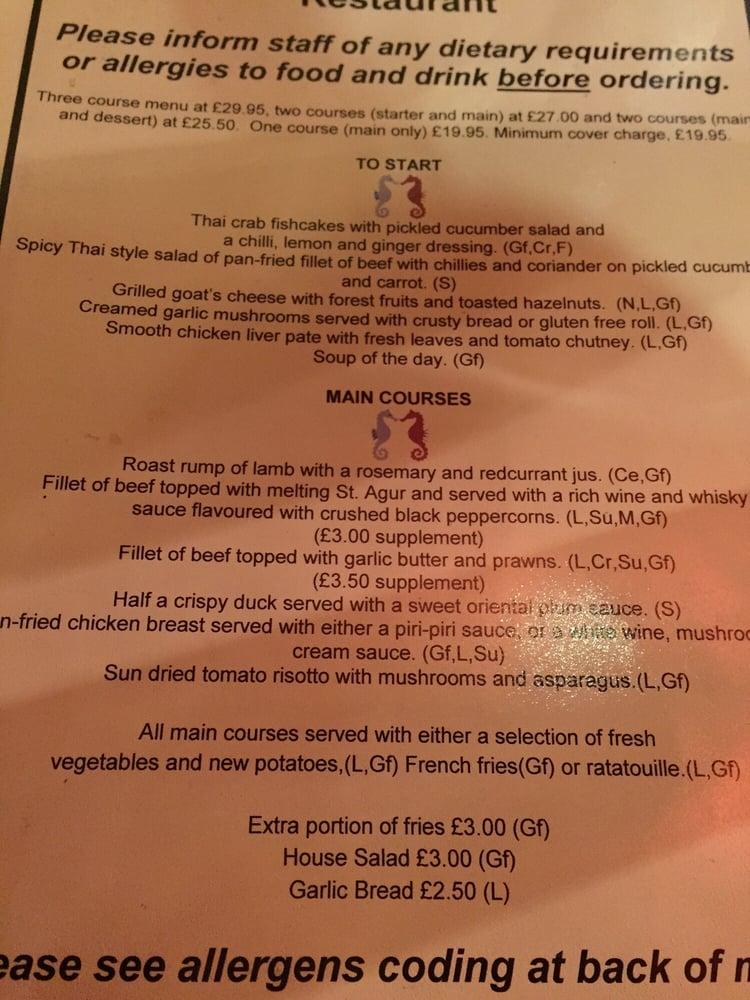 Menu at The Seahorse Restaurant, Llandudno