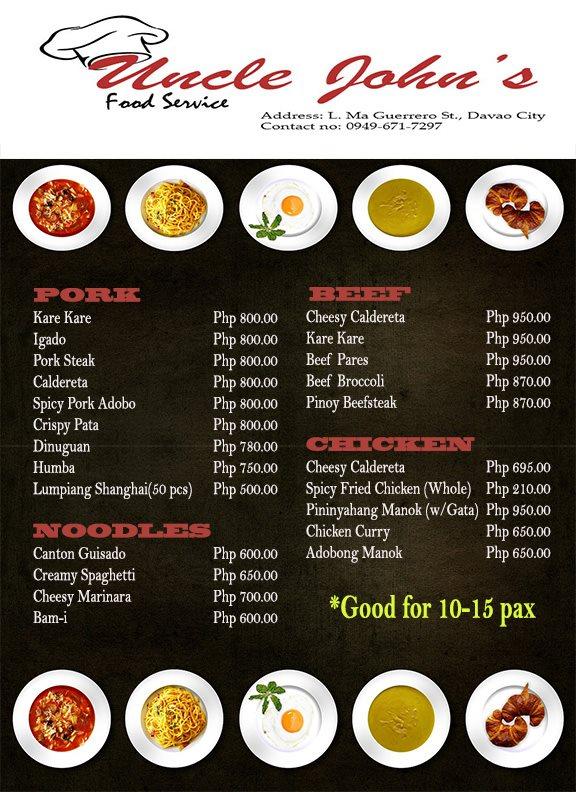Menu at BarCode, Davao City