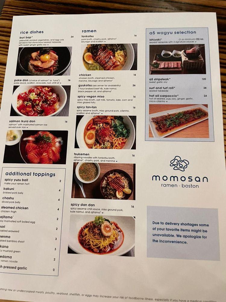 Menu at Momosan pub & bar, Boston
