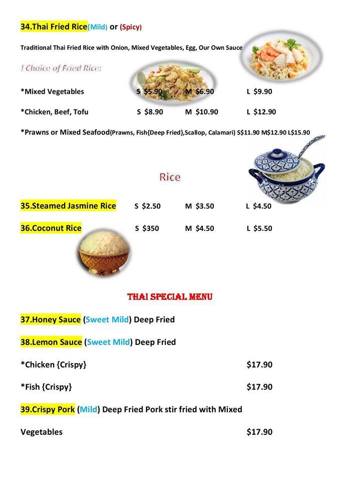 Menu at Mornington Thai restaurant, Mornington