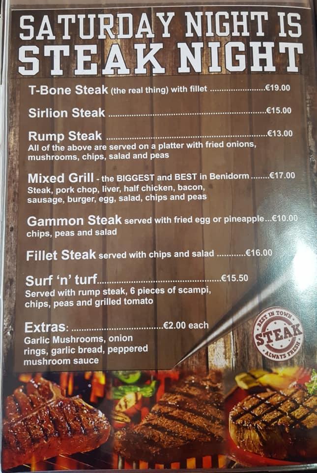 Menu at Queen Vic pub & bar, Benidorm